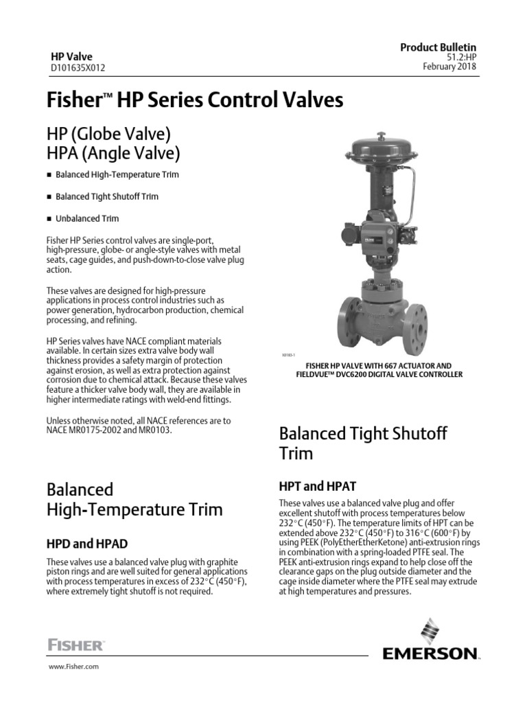 Fisher HP Series Control Valves: HP (Globe Valve) HPA (Angle Valve ...