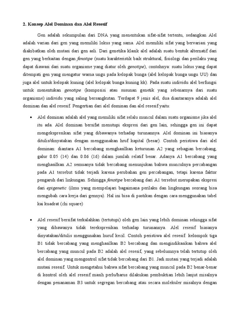 Biologi Makalah (Alel Dominan Dan Alel Resesif) | PDF
