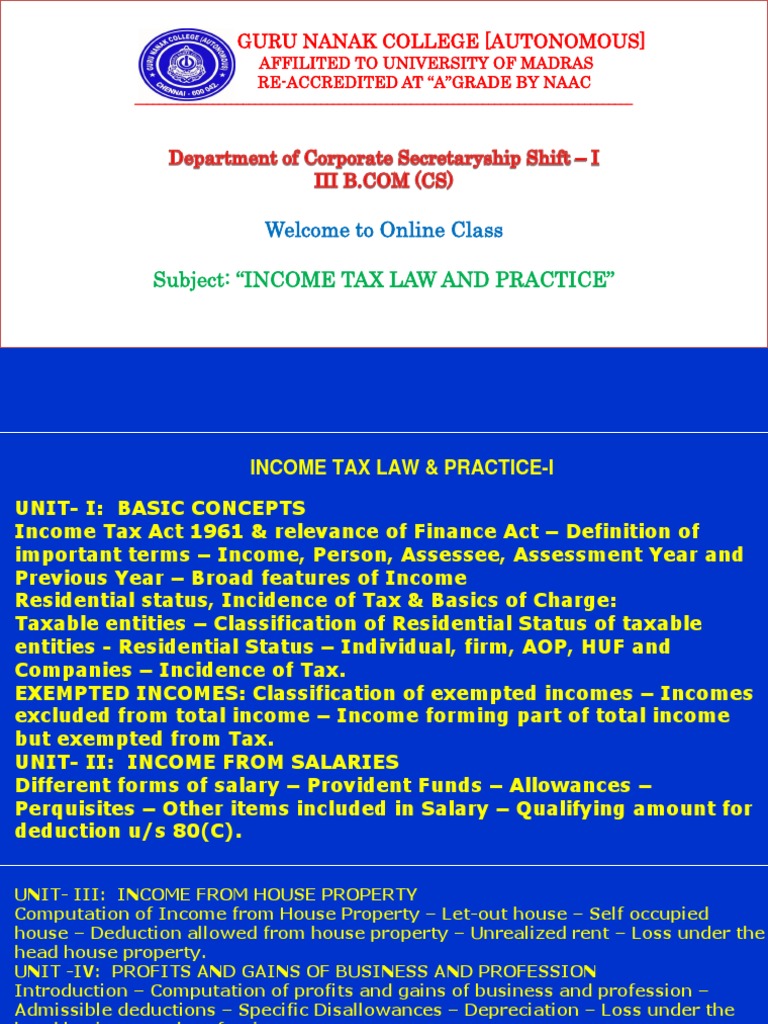UNIT 1 A Basics of Income Tax | PDF | Taxes | Tax Deduction