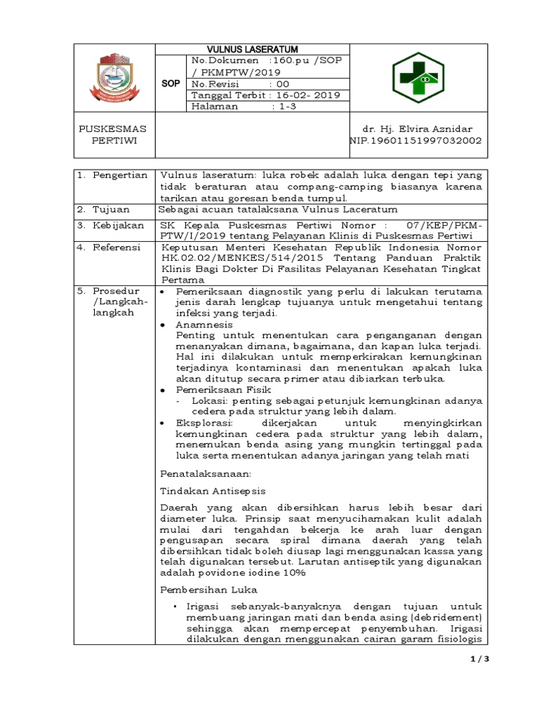 Sop Vulnus Laceratum | PDF