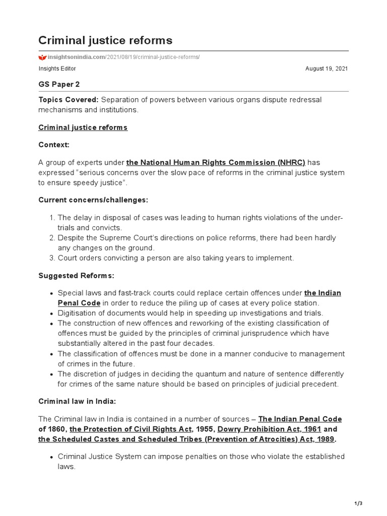 Criminal Justice Reforms Pdf Crime And Violence Crimes