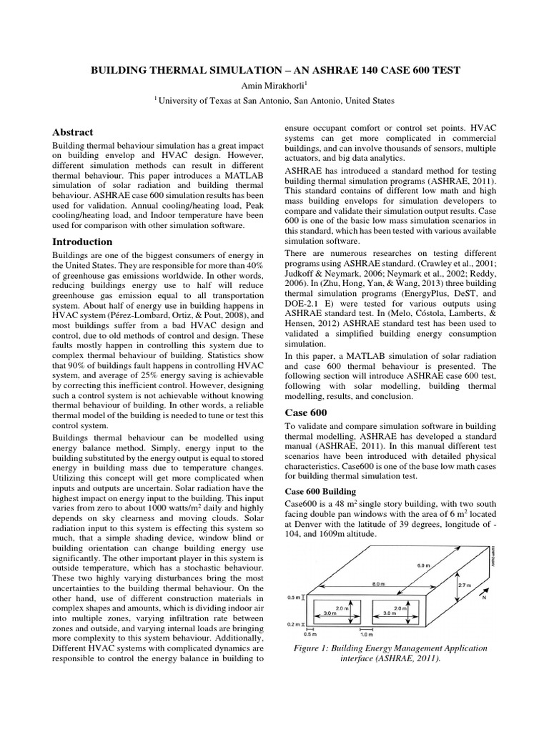 Building Thermal Simulation - An Ashrae 140 Case 600 Test | PDF | Sun ...