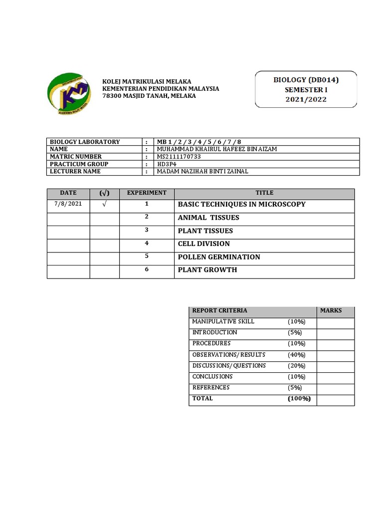 Experiment 1 Lab Report Bio | PDF | Glass Engineering And Science ...