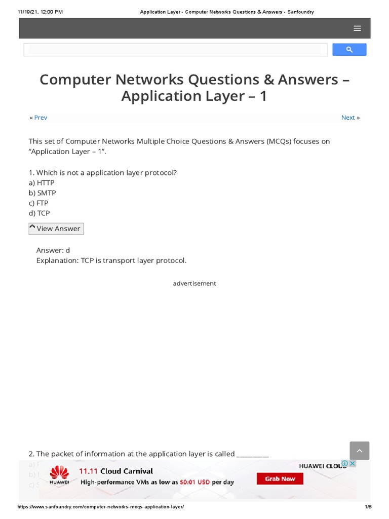 Application Layer - Computer Networks Questions & Answers - Sanfoundry ...
