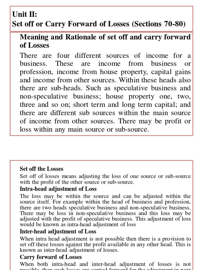 Set Off & Carry Forward of Losses | PDF | Expense | Capital Gain
