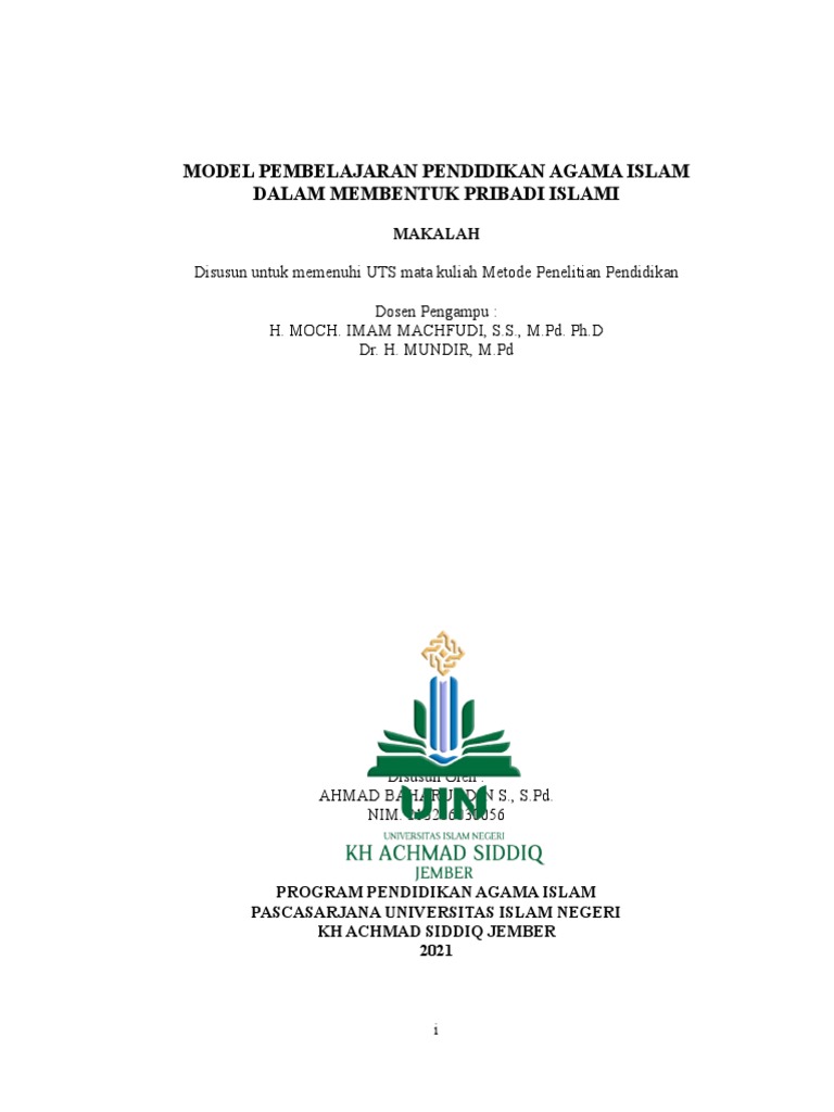 Uts Metode Penelitian Pendidikan Ahmad Baharuddin S. Nim. 213206030056 Pai 1C | PDF | Karier ...