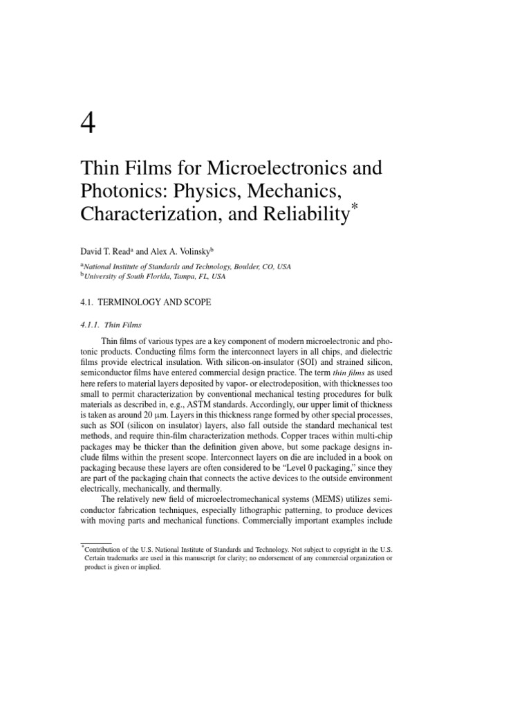 Thin Films For Microelectronics and Photonics: Physics, Mechanics ...