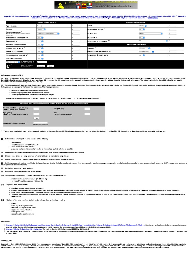 Euroscore Ii: Patient Related Factors Cardiac Related Factors | PDF ...
