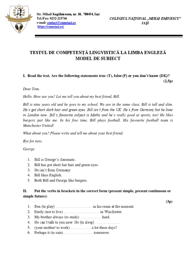 Model Subiect Limba Engleza 21 | PDF | Sports & Recreation | Language Arts & Discipline