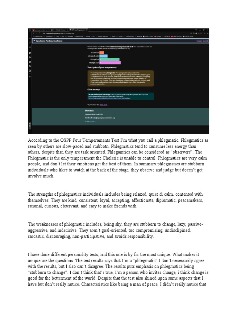OSPP Four Temperaments Tests | PDF