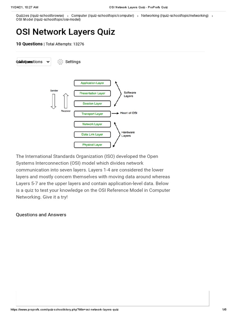 OSI Model Network Layers Quiz | PDF | Osi Model | Network Architecture