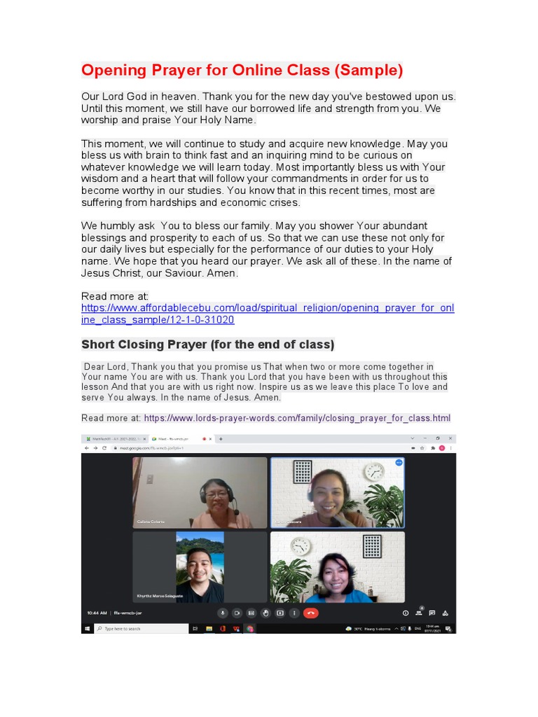 Opening Prayer For Online Class (Sample) | PDF | Religion & Spirituality