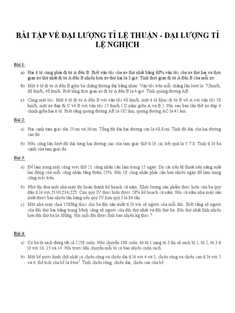 Bai Tap Ve Dai Luong Ti Le Thuan Dai Luong Ti Le Nghich | PDF