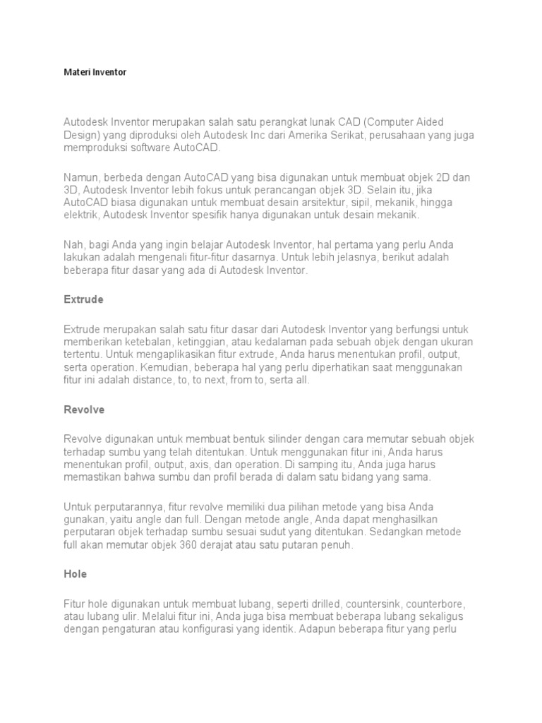 Fitur Dasar Autodesk Inventor 2013 | PDF | Seni | Teknologi & Rekayasa