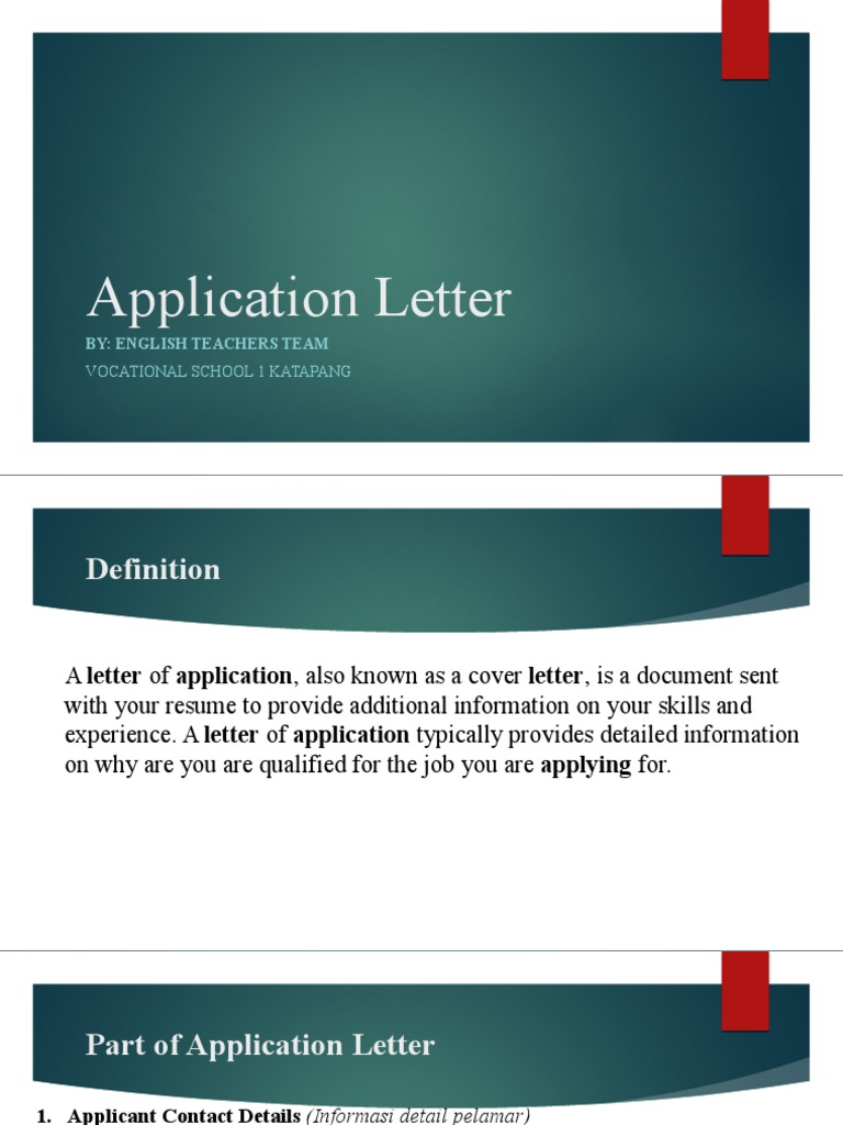 Application Letter: By: English Teachers Team | PDF