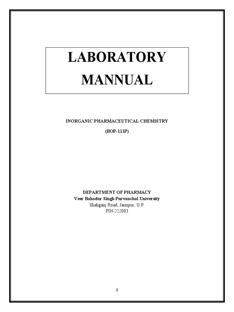 Laboratory Mannual: Inorganic Pharmaceutical Chemistry (BOP-111P) | PDF ...