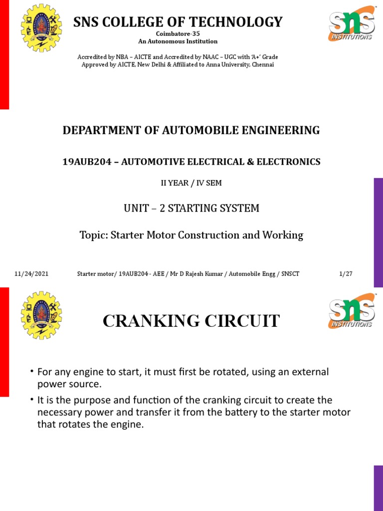 Starter Motor Construction and Function | PDF | Electric Motor ...