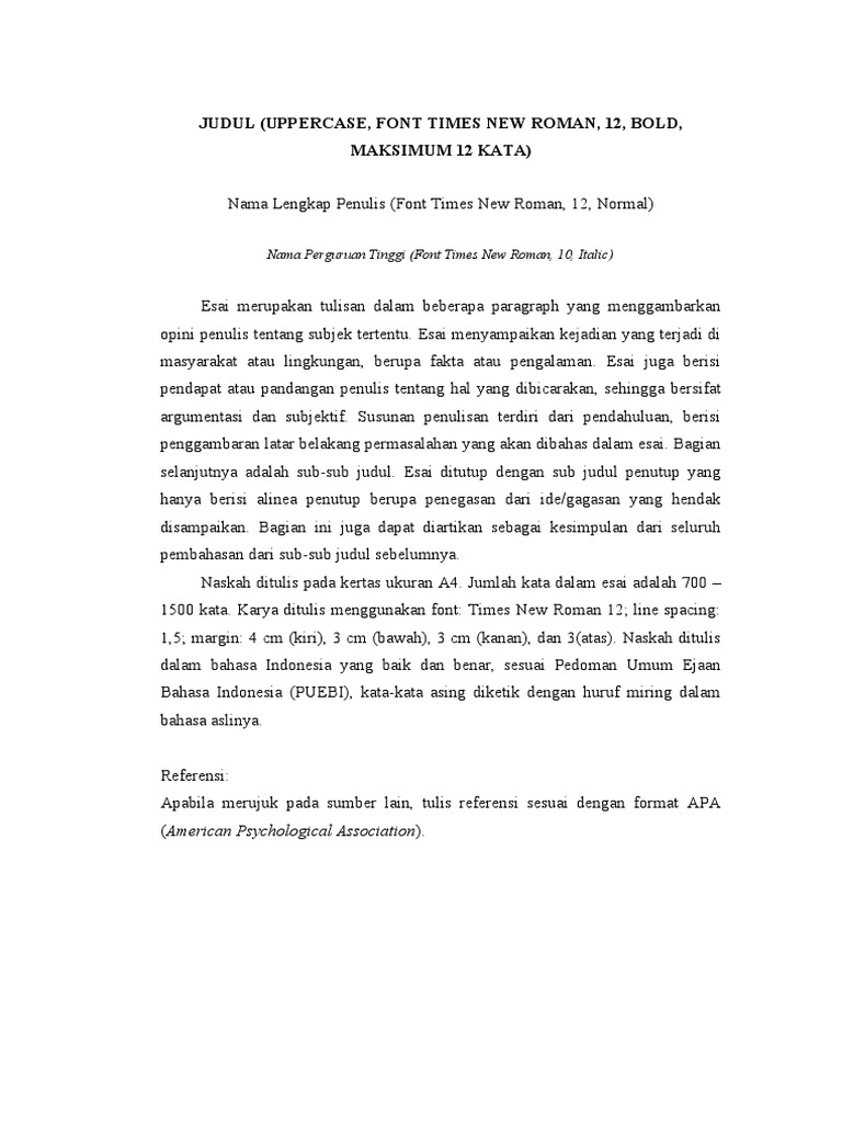 Template Esai Mahasiswa | PDF