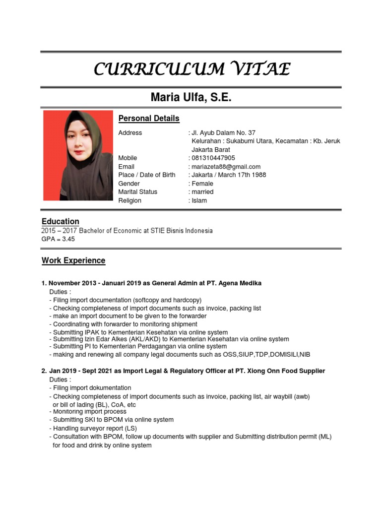 CV An. Maria Ulfa 2021 New-Digabungkan | PDF | Business Documents