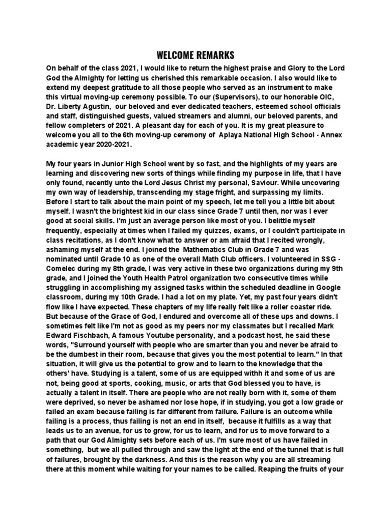 Welcome Remarks | PDF