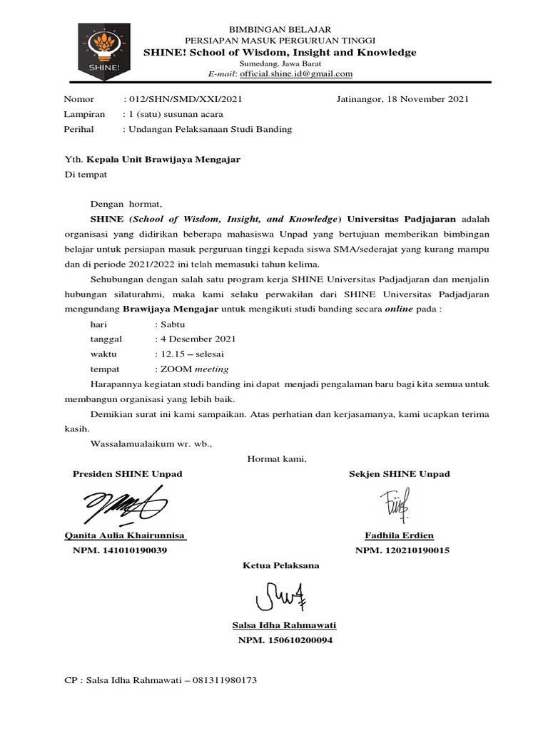 Surat Undangan Studi Banding Brawijaya Mengajar | PDF Surat Undangan Studi Banding Brawijaya Mengajar | PDF