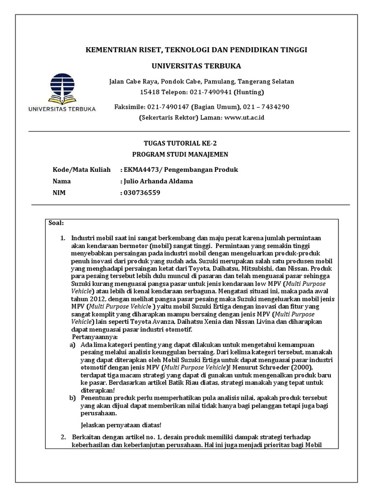 Tugas 2 - Ekma4473 - Julio Arhanda Aldama - 030736559 | PDF | Bisnis