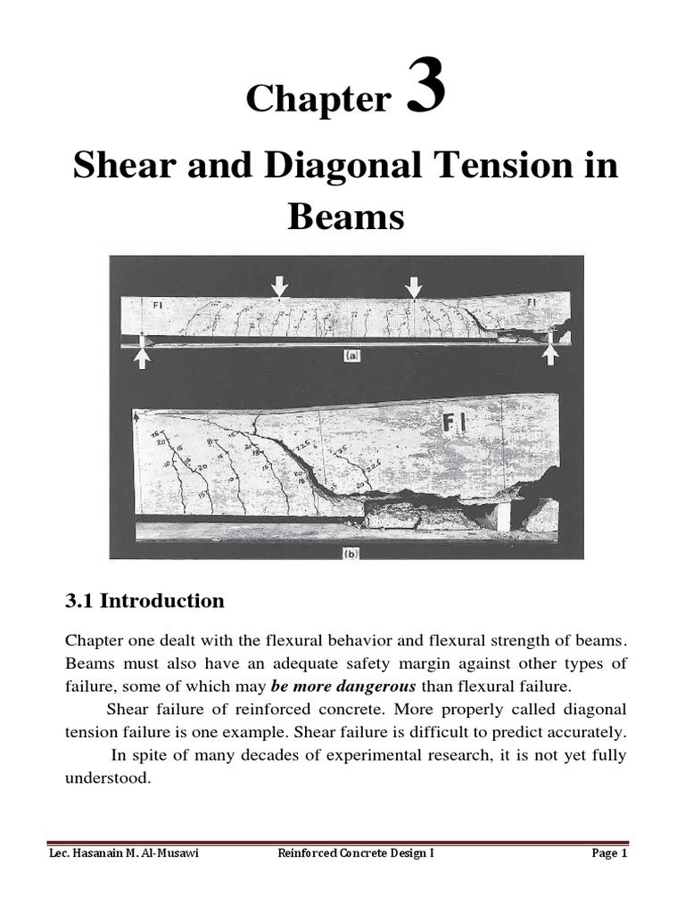 Shear and Diagonal Tension in Beams: Lec. Hasanain M. Al-Musawi ...