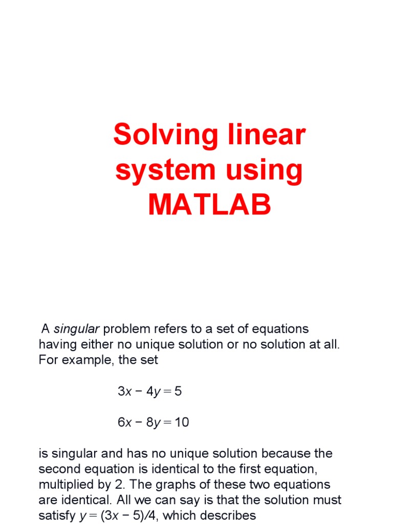 Solving Linear by MATLAB | PDF | System Of Linear Equations | Matrix ...