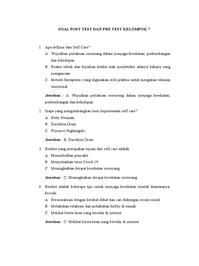 Soal Post Test Dan Pre Test Kelompok 7 | PDF