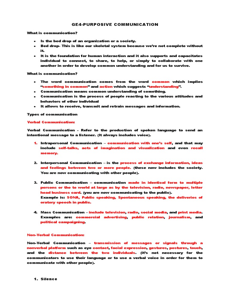 GE 4 PURPOSIVE COMMUNICATION Note 1 | PDF | Communication | Nonverbal ...