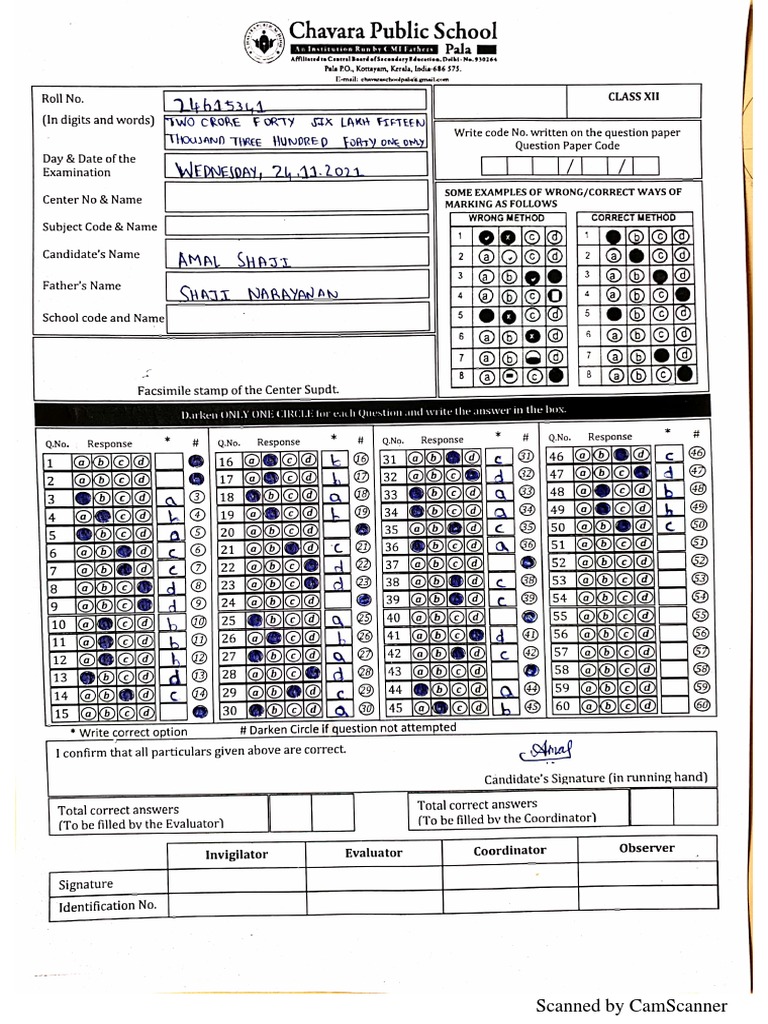 Maths Answer Sheet | PDF