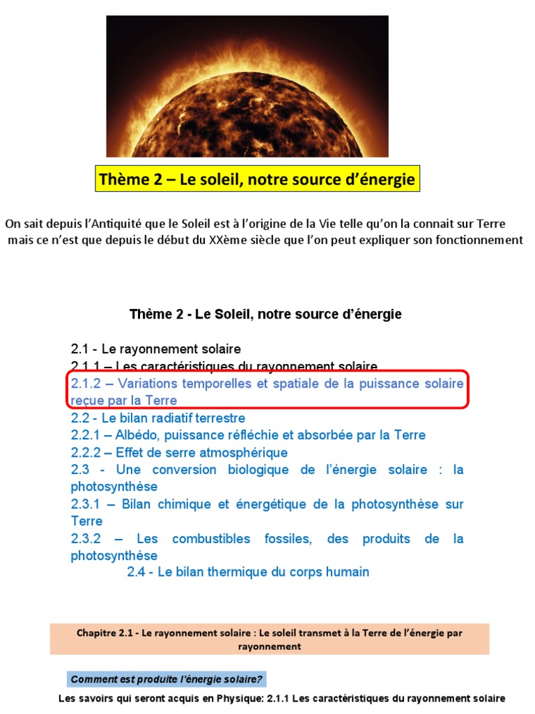 Le Soleil Chap 1 Rayonnement Solaire | PDF | Économie énergétique | Terre