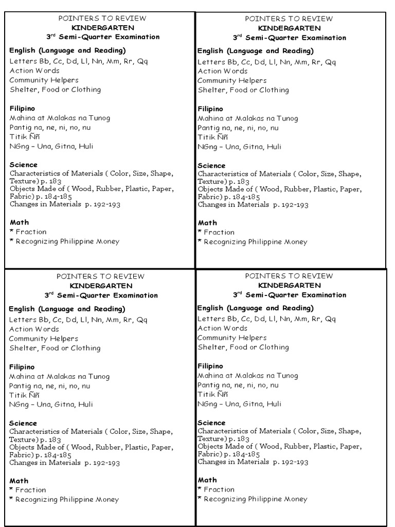 3rd Semi Quarter PTR Kinder | PDF | Building Materials | Materials