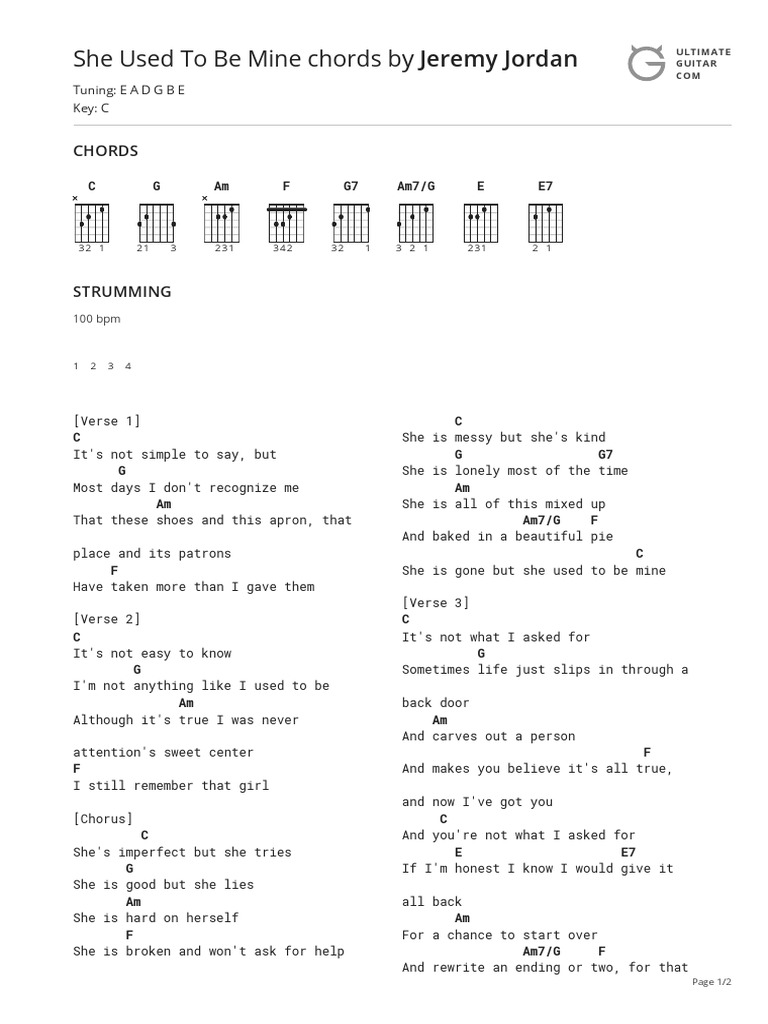 C She Used To Be Mine Chords by Jeremy Jordantabs at Ultimate Guitar ...