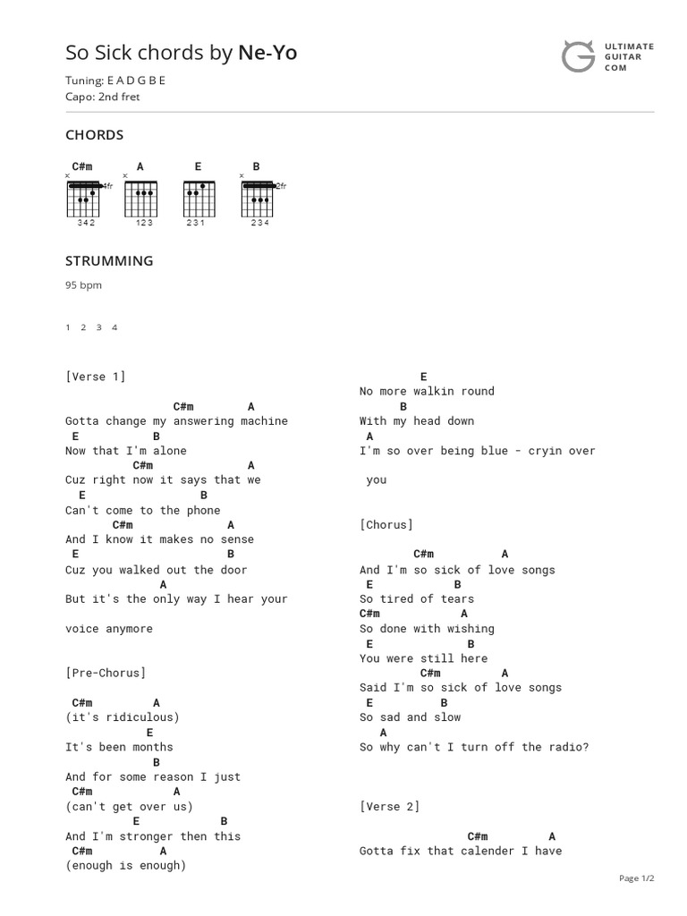 So Sick Chords (Ver 3) by Ne-Yotabs at Ultimate Guitar Archive | PDF ...