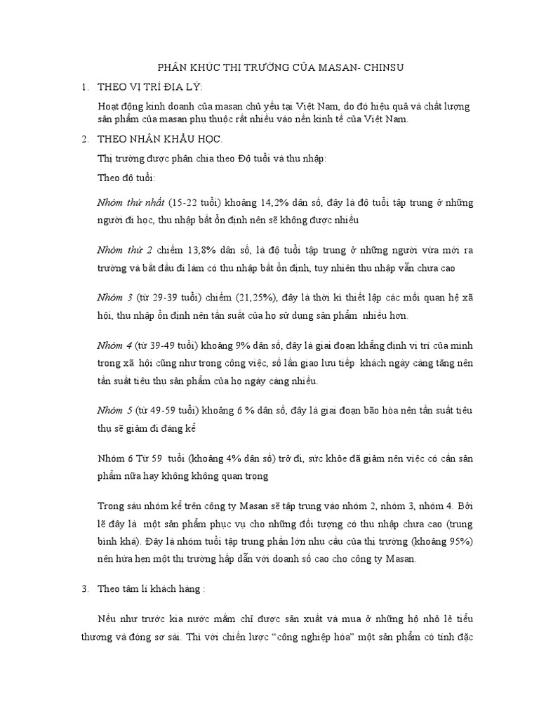 PHÂN KHÚC THỊ TRƯỜNG CỦA MASAN | PDF