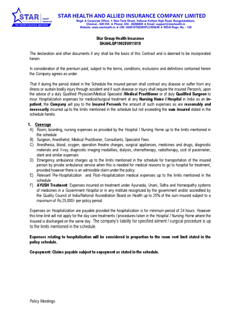 Star Group Health Insurance | PDF