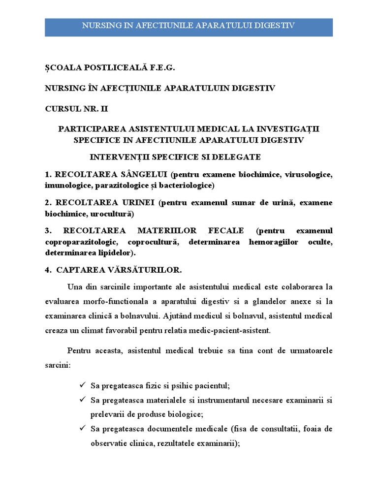 Nursing În Afecțiunile Aparatului Digestiv - Cursul Nr. Ii | PDF
