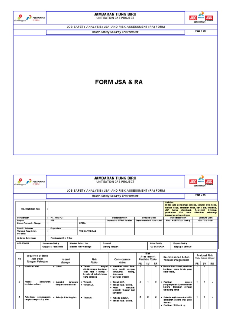 Formulir JSA dan Penilaian Risiko | PDF
