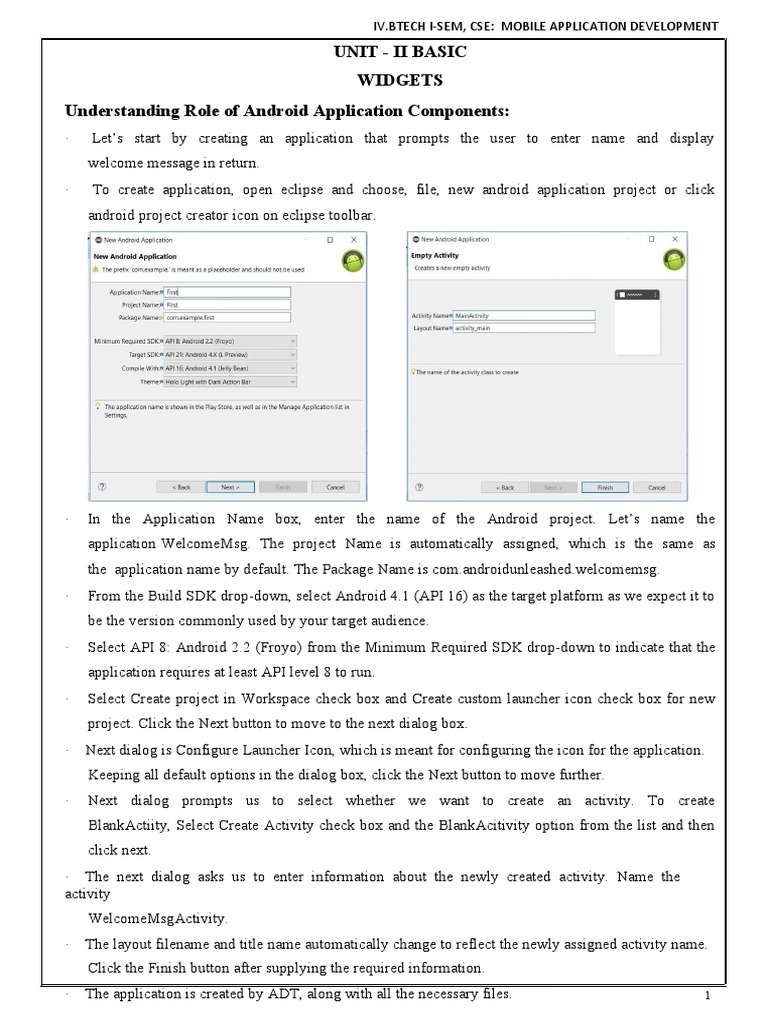 Unit - Ii Basic Widgets Understanding Role of Android Application Components | PDF | Android ...