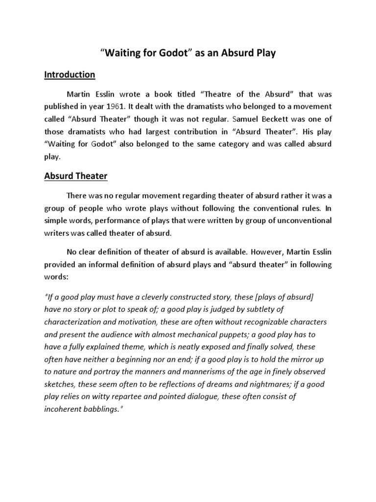 Waiting For Godot As An Absurd Play | PDF