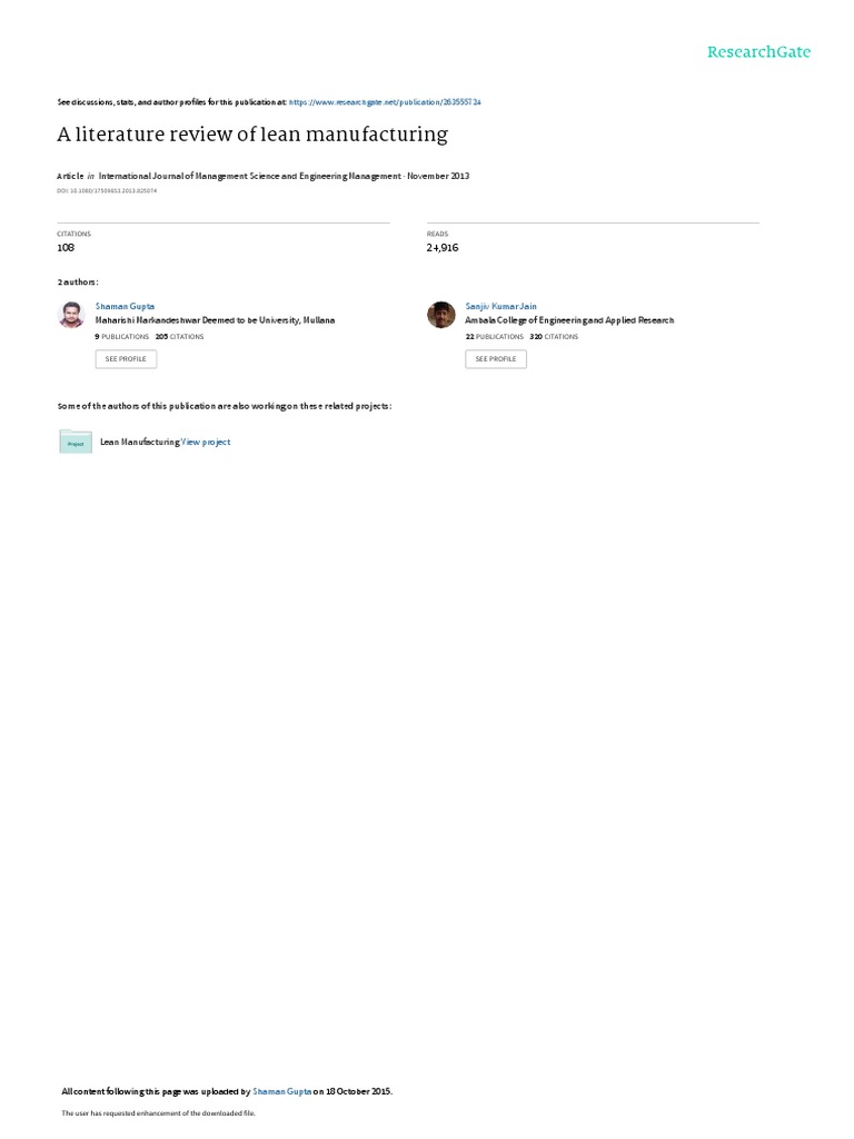 A Literature Review of Lean Manufacturing - Shaman Gupta and Sanjiv ...