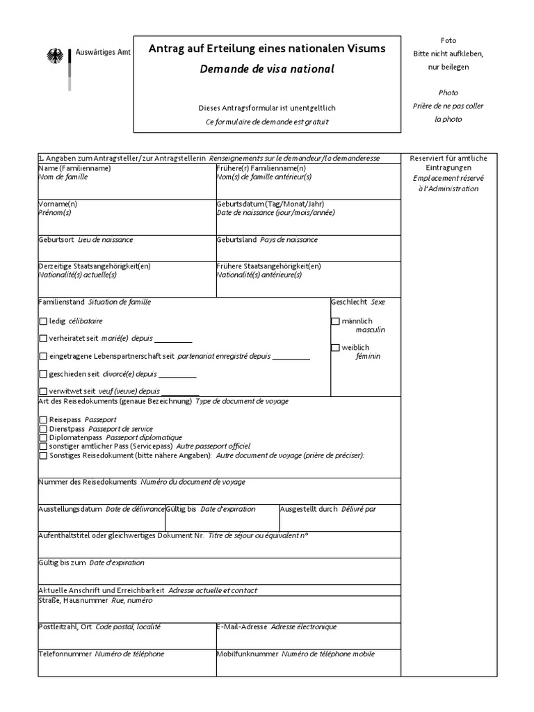 Antragsformular Langzeit Deu Fra Data | PDF | Visa (Document) | Grippe