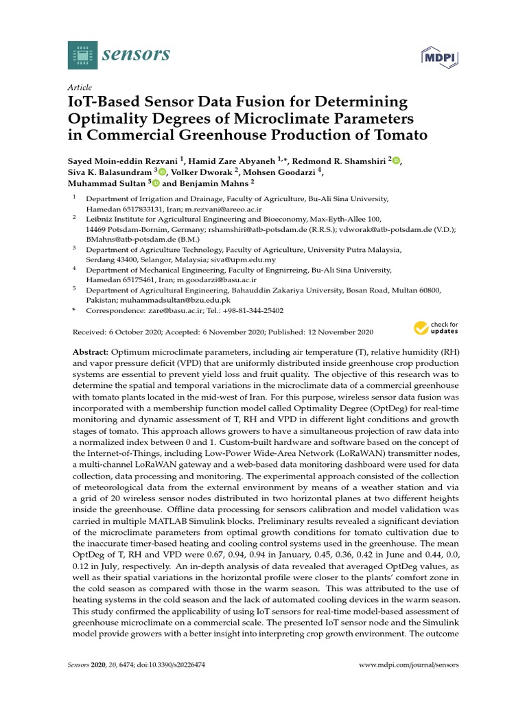 Sensors 20 06474 | PDF | Internet Of Things | Wireless Sensor Network