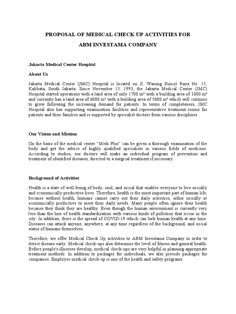 Medical Check Up Proposal | PDF | Physical Examination | Cholesterol