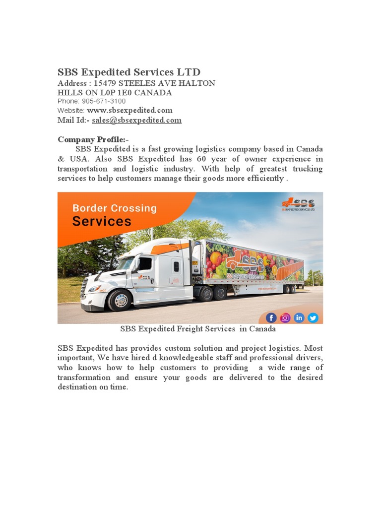 About - SBS Expedited Services Ltd. | PDF