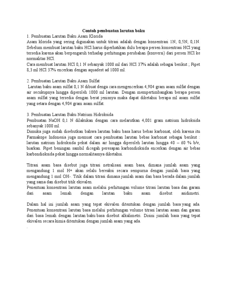 Contoh Pembuatan Larutan Baku | PDF