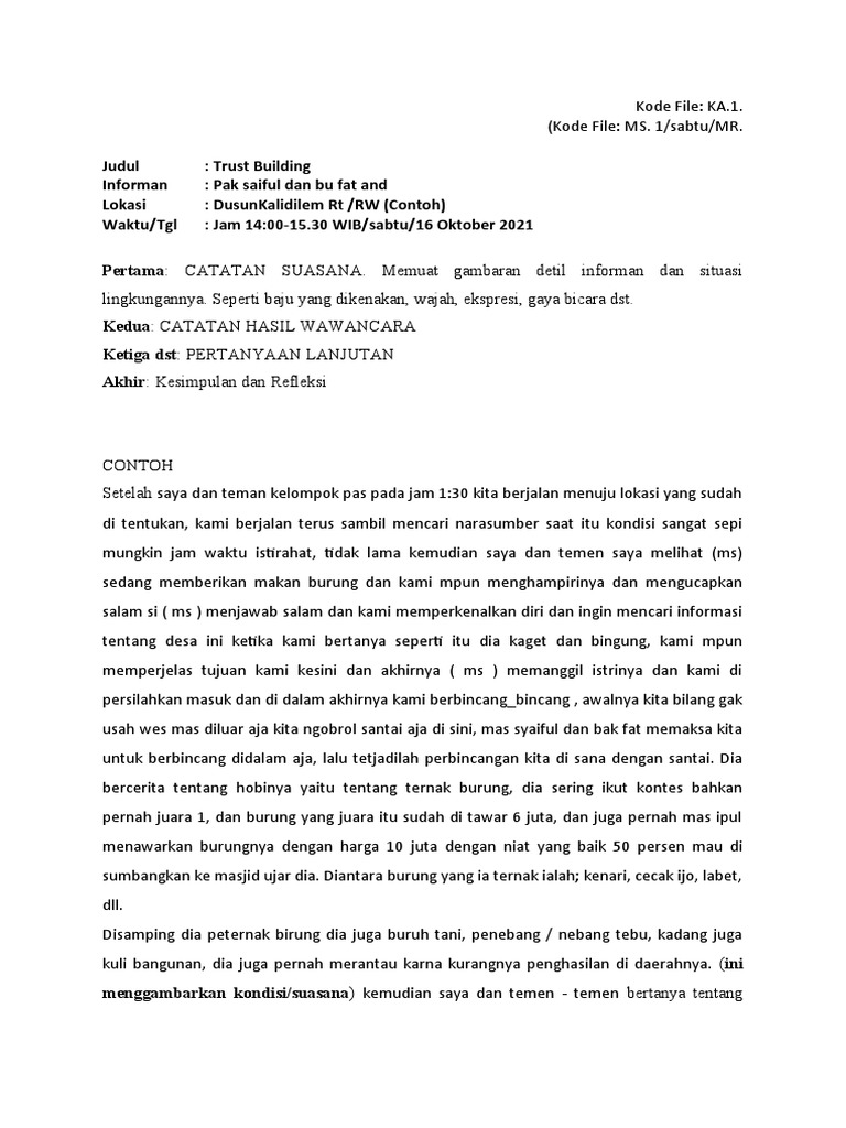 Contoh Field Note Kusnan 001 | PDF