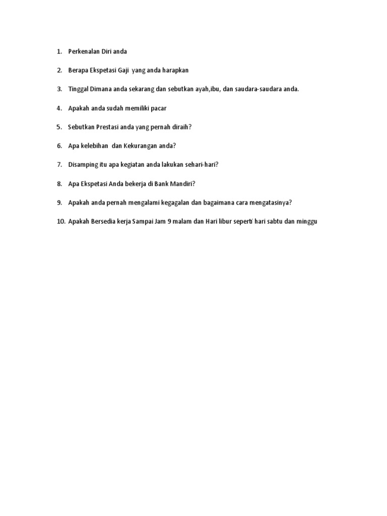 Interview Bank Mandiri | PDF