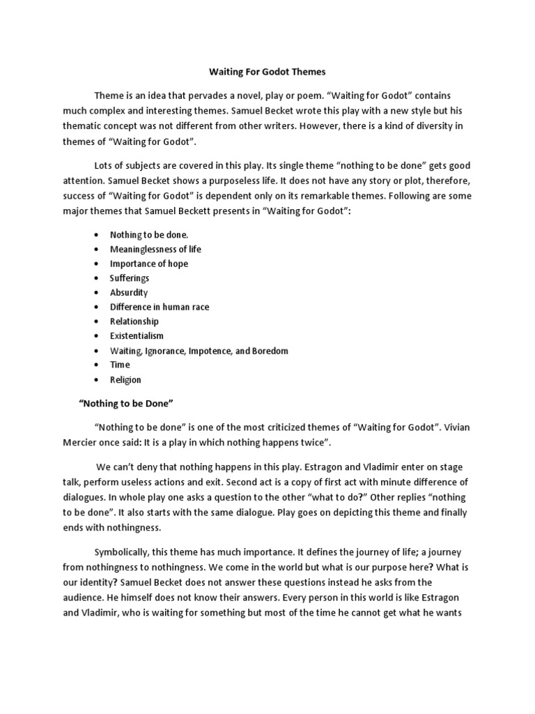 Themes in Waiting for Godot Analysis | PDF | Young Adult
